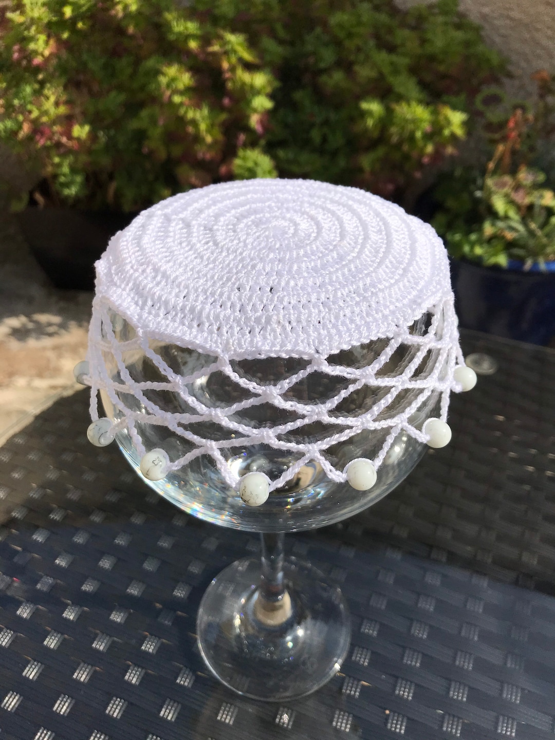 Wine Carafe/jug Cover/wine Glass Cover White Vintage Inspired, Beaded ...