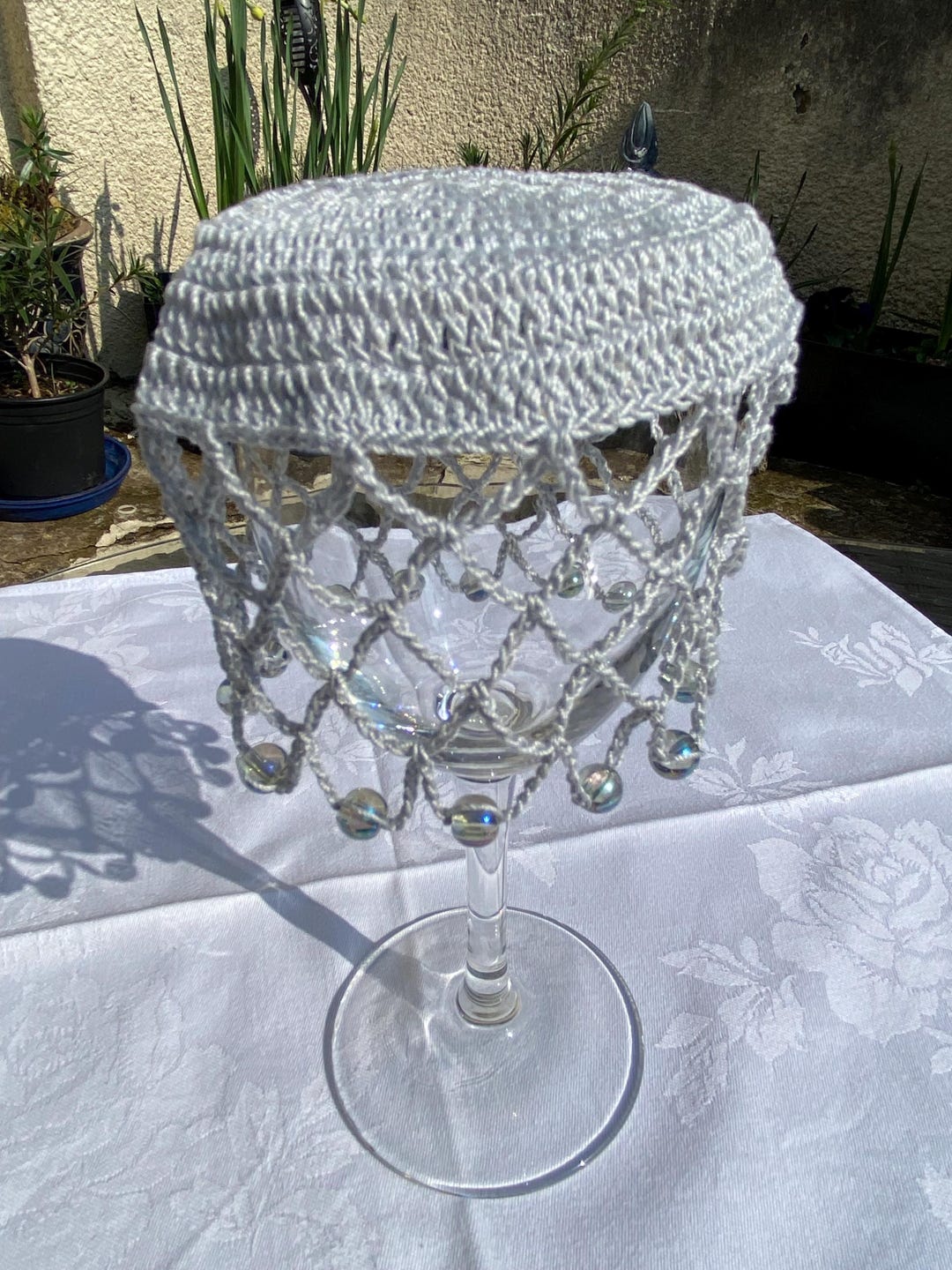 Vintage Inspired Beaded Wine Carafe/jug Cover/wine Glass Cover Silver ...