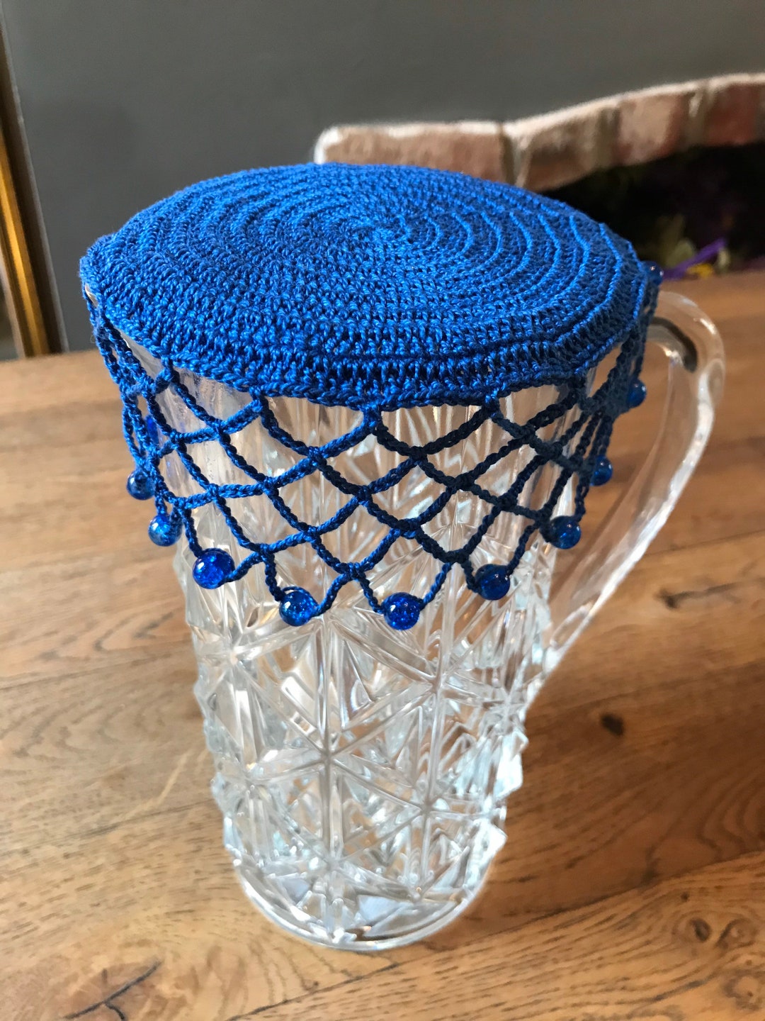 Vintage Inspired Beaded Jug Cover Deep Blue - Etsy