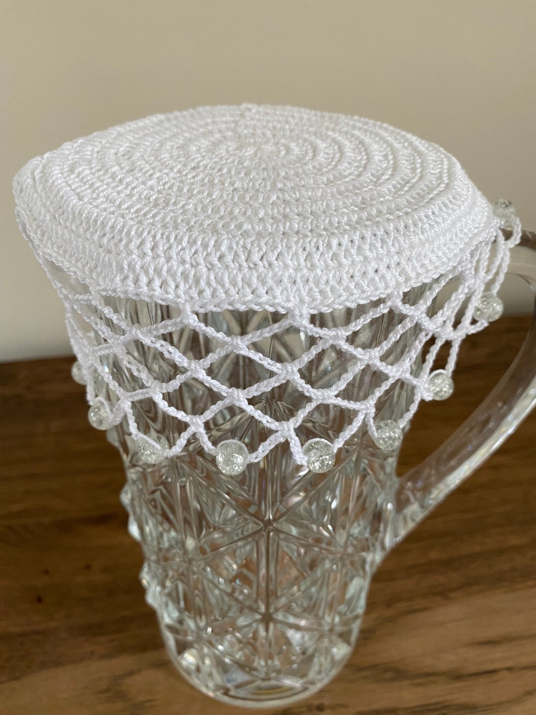 Jug Cover Vintage Inspired, White Crochet, Toning Glass Beads - Etsy