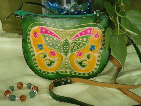 Genuine Leather Butterfly Pattern Crossbody Bag Bright Green | Etsy