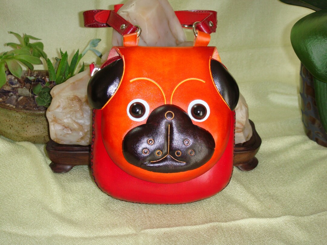 Brown Pug Dog Face Cover Zipper Closure Genuine Leather - Etsy