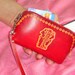 Genuine Leather Wristlet Change Purse. Red Elephant Pattern Embossed on ...