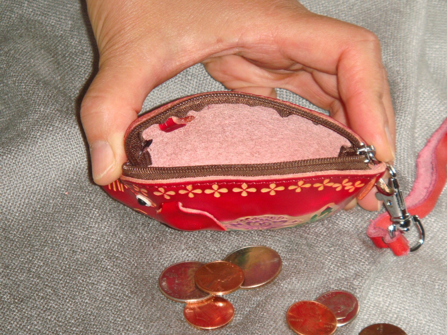 Genuine Leather Coin Purse With Wristlet Strap a Fatty Piggy | Etsy