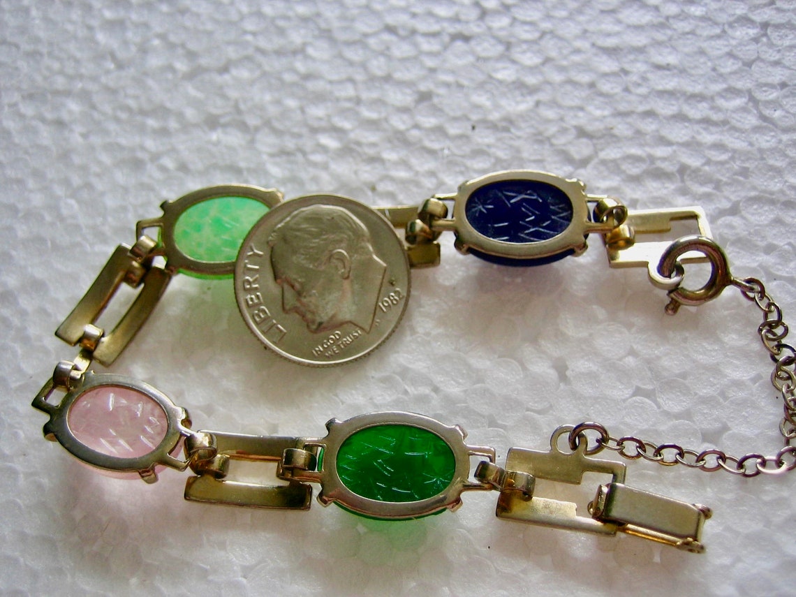 Vintage Colorful Scarab Stone Bracelet - Etsy