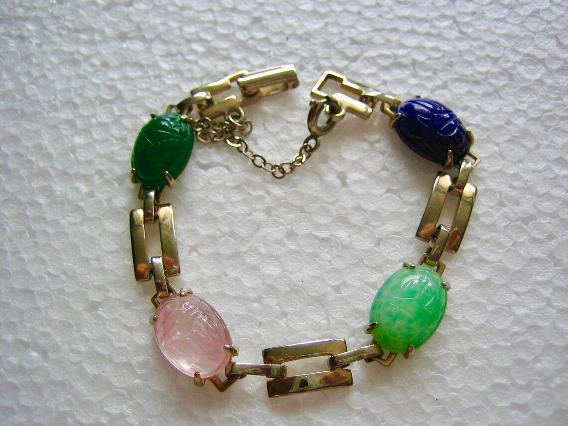 Vintage Colorful Scarab Stone Bracelet - Etsy