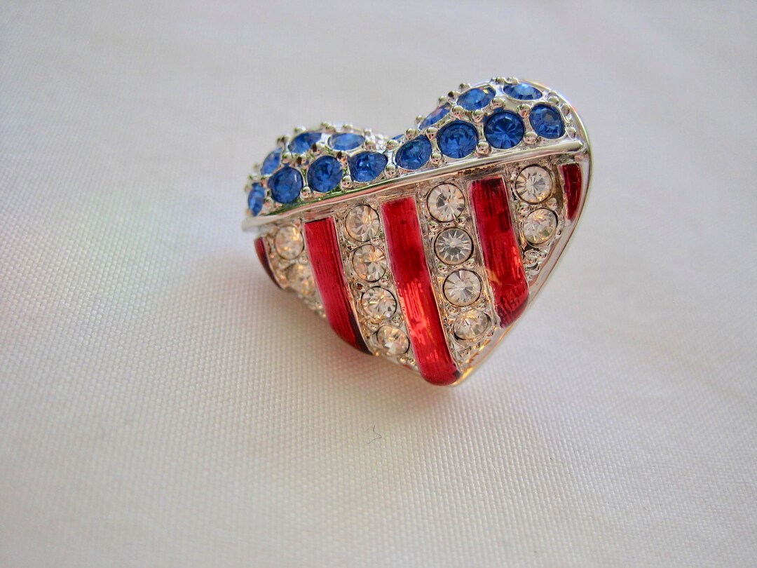 Swarovski Red White Blue Heart Pin Signed With the Little Swan - Etsy