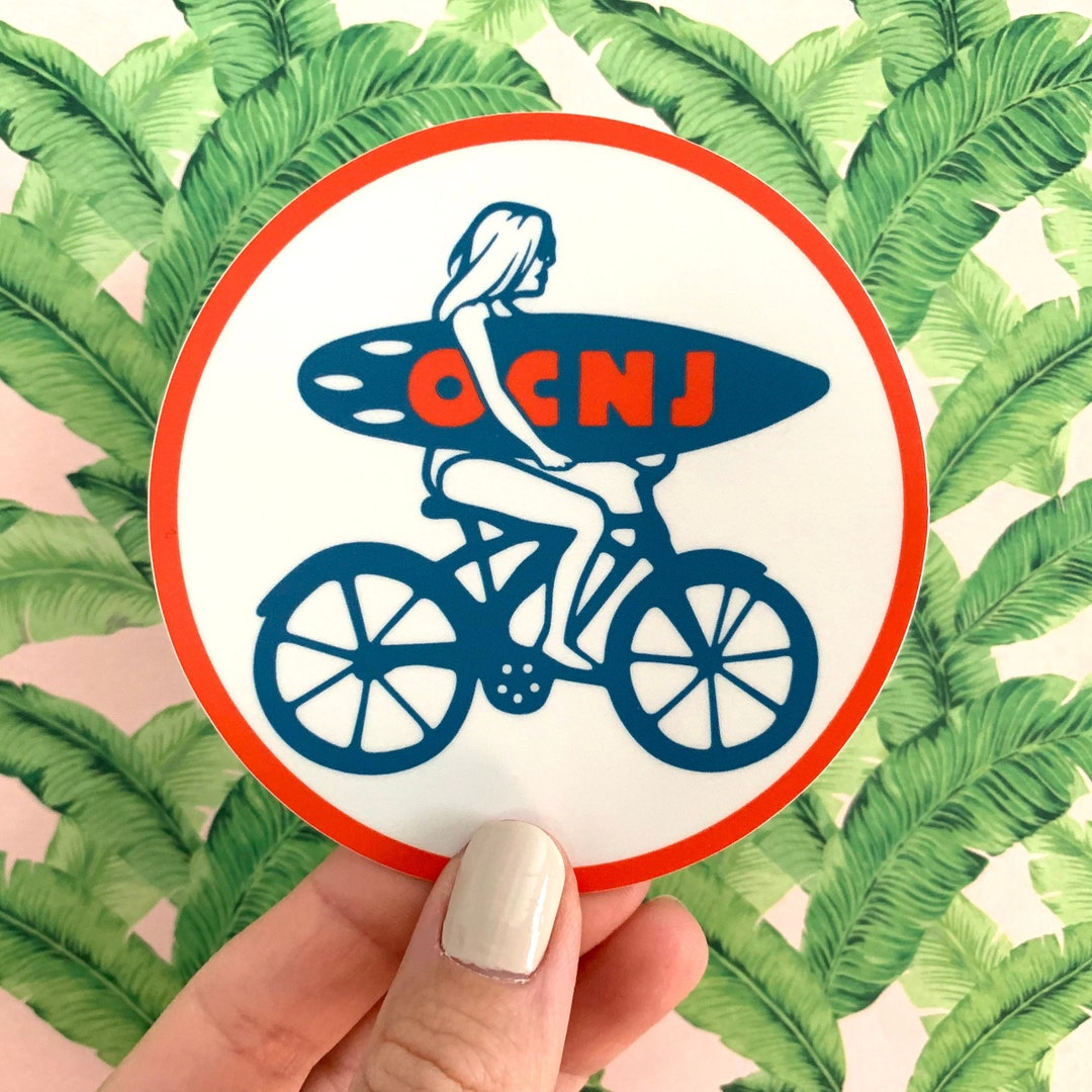 OCNJ Ocean City New Jersey Surfer Girl on Bicycle Stickers - Etsy