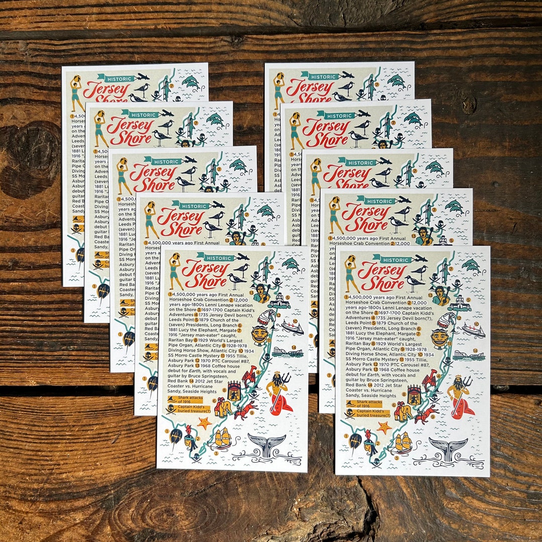 Set of 10 TEN Historic New Jersey Shore Map Postcards Featuring 14 ...