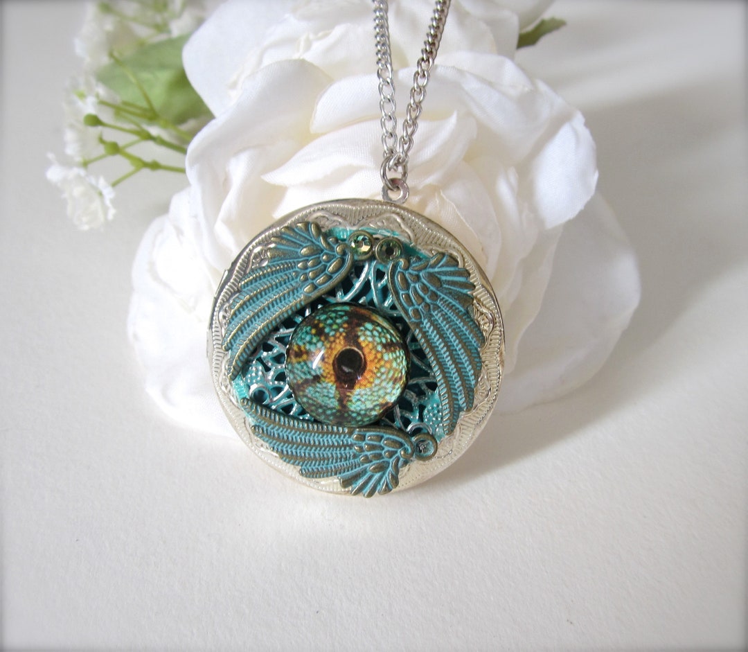 Dragon Eye Locket Necklace Angel Wings Locket Pendant Dragon - Etsy