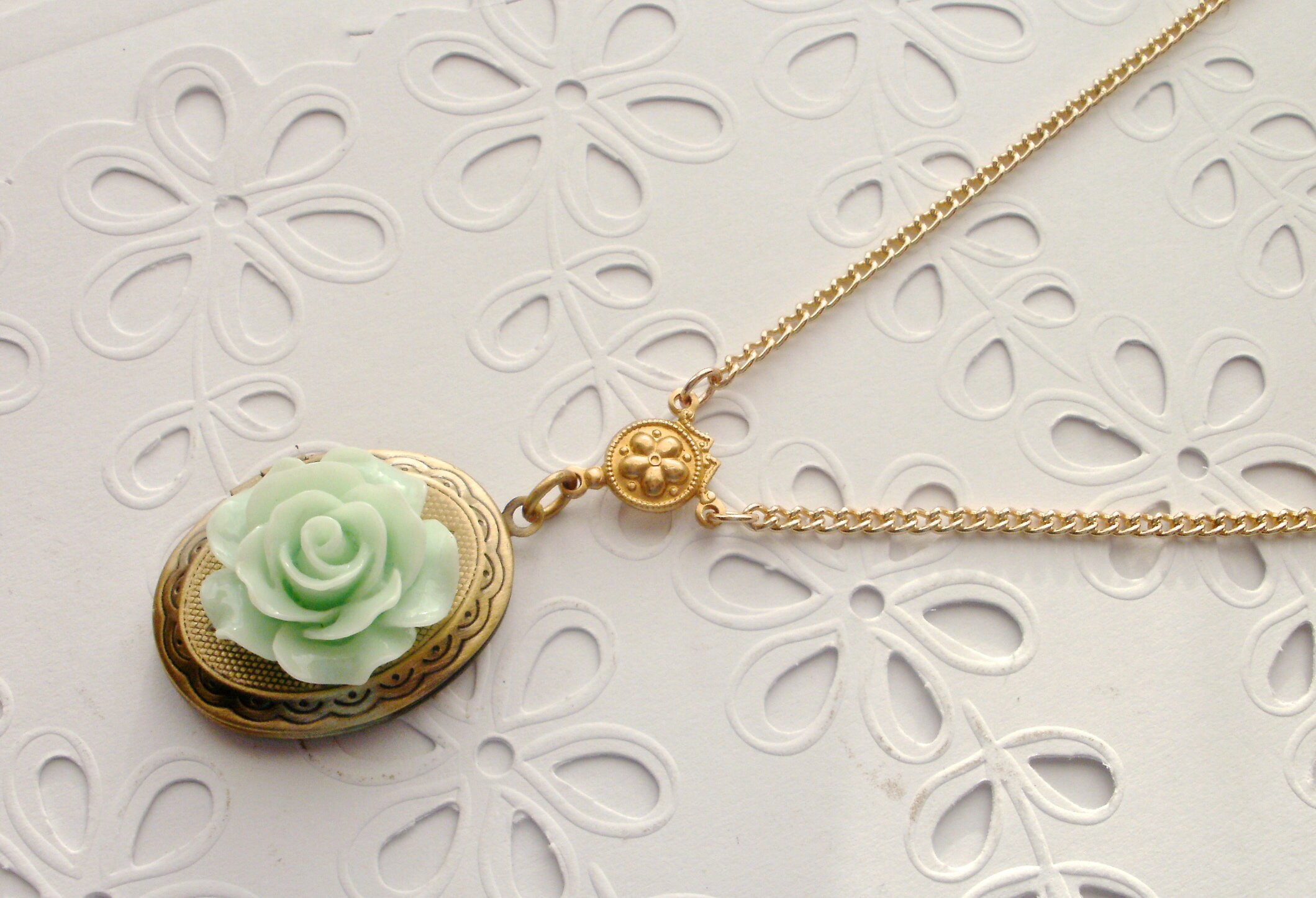 Green Rose Locket Necklace Rose Locket Necklace Rose Flower - Etsy