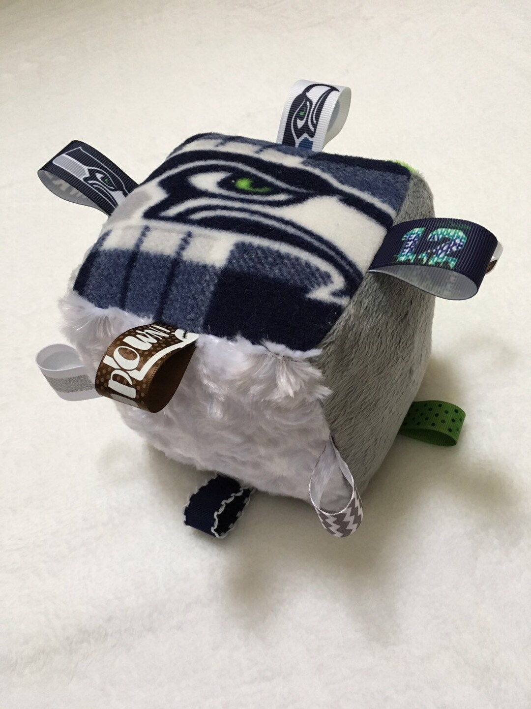 Seahawks Baby Block: Minky Sensory Plush Toy With Ribbons & Bells - Etsy