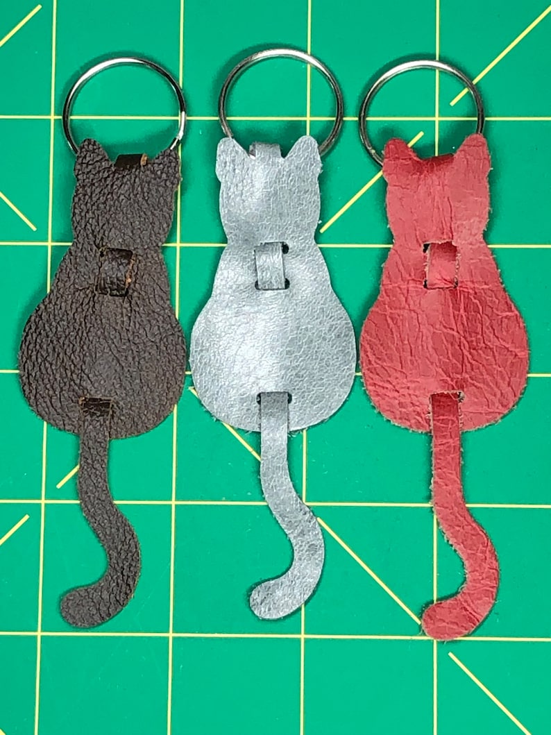 Leather Cat Keychains - Set of 3 - Kitty Zipper Pulls, Luggage Tags - Etsy
