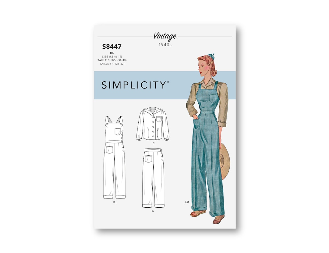 1940s Overalls Pattern- Simplicity Pattern- Side Button Overalls ...