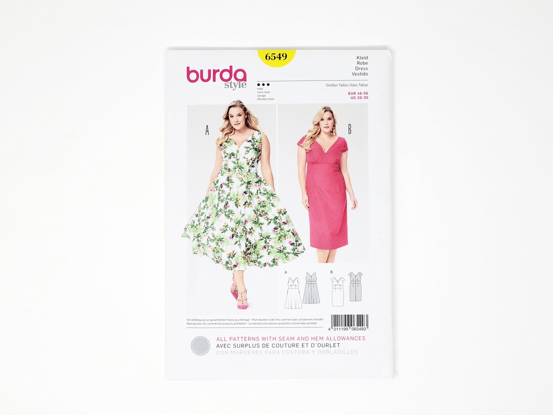 Fitted Dress Pattern- Burda Pattern- Dress With V-neckline, Sleeveless ...