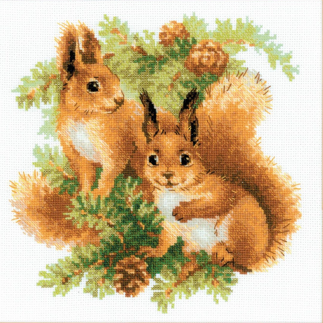 Squirrels Cross Stitch Kit- Riolis Kit 1491- Wool/acrylic Floss on ...