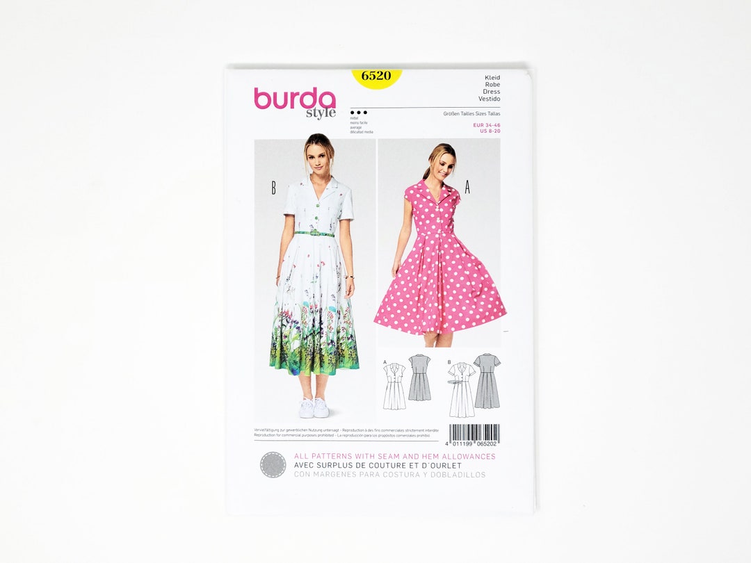 Burda Pattern Dress With Fitted Bodice and Flared Skirt Sizes 8-20 - Etsy