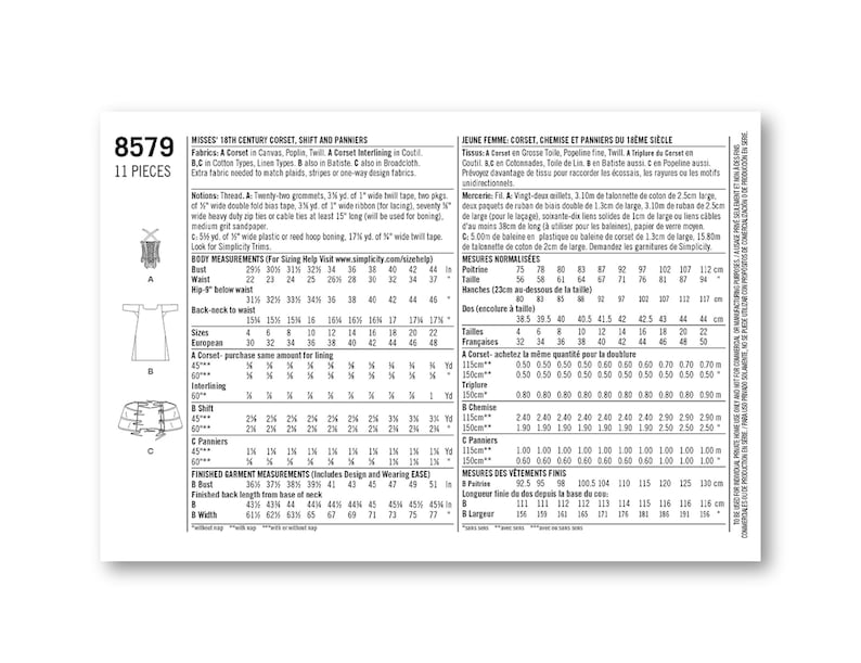 Corset, Shift, Panniers- Simplicity Pattern- 18th C Boned Corset ...