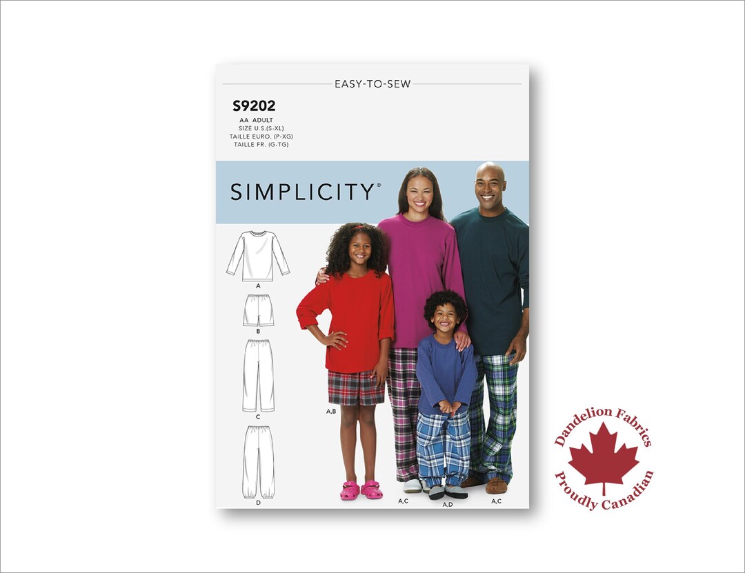 Family Pajama Set- Simplicity Pattern- Pajama Pants or Shorts With ...