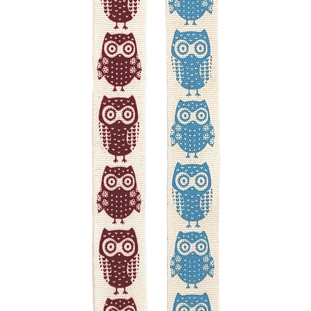 Owl Ribbons - Red & Light Blue - 1 Meter - Etsy