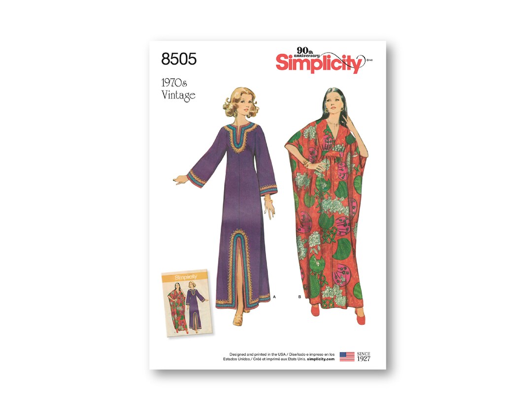 1970s Caftan- Simplicity Pattern- 2 Styles of Full-length Caftan; One ...