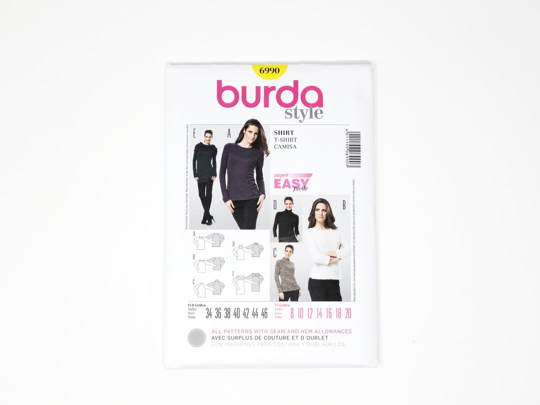 Knit Top Pattern- Burda Pattern- Long Sleeve Knit Top With Neckline ...