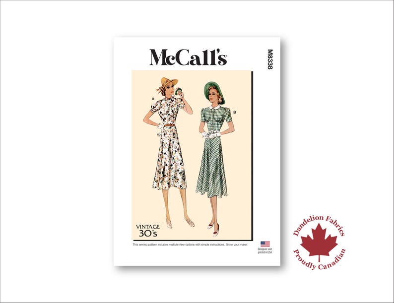 1930s Dress Pattern- Mccall's- Button Bodice, Bust Gathers, Flared ...