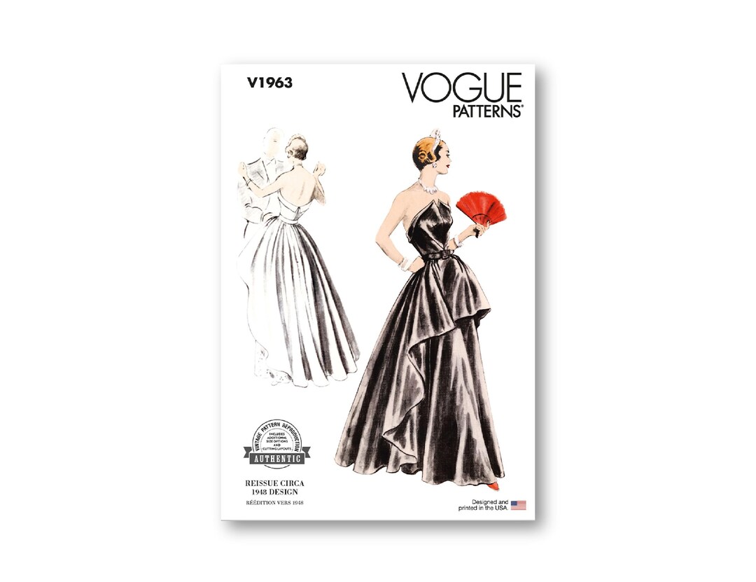 1940s Ball Gown- Vogue Pattern- Strapless Bodice, Full Skirt With ...