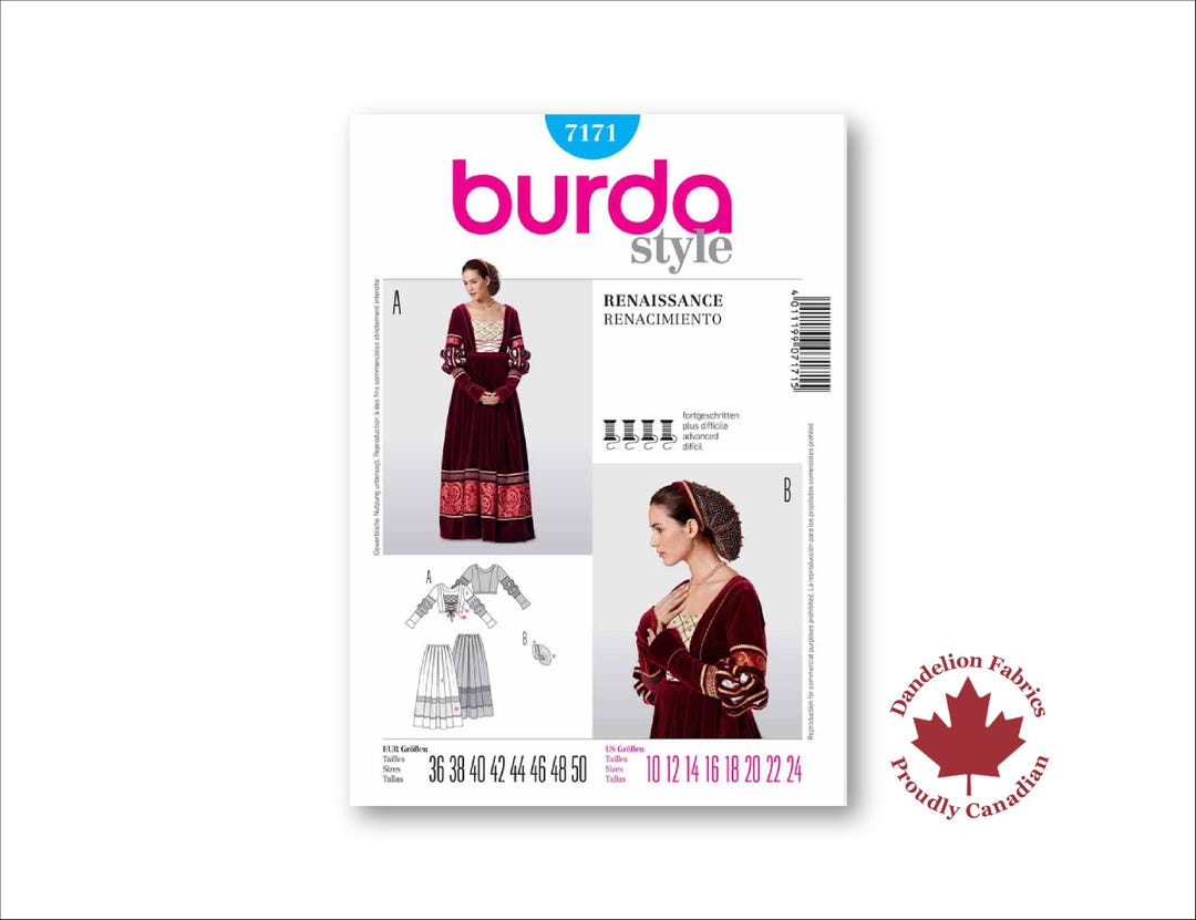 Renaissance Dress Pattern- Burda Pattern- Laced Bodice With Slashed ...