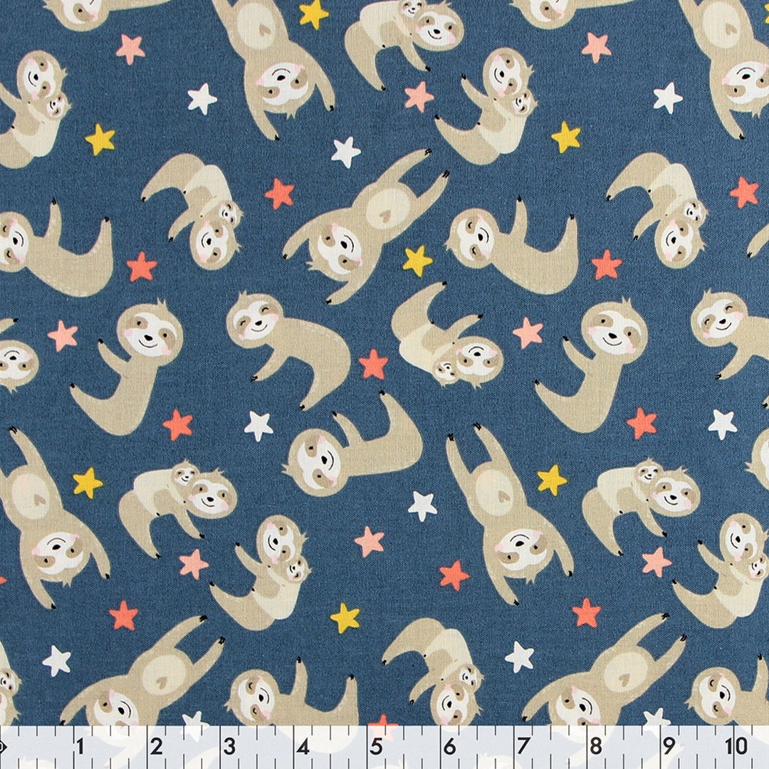 Happy Sloths Cotton Fabric- 100% Cotton Plain Weave- Printed Quilting ...