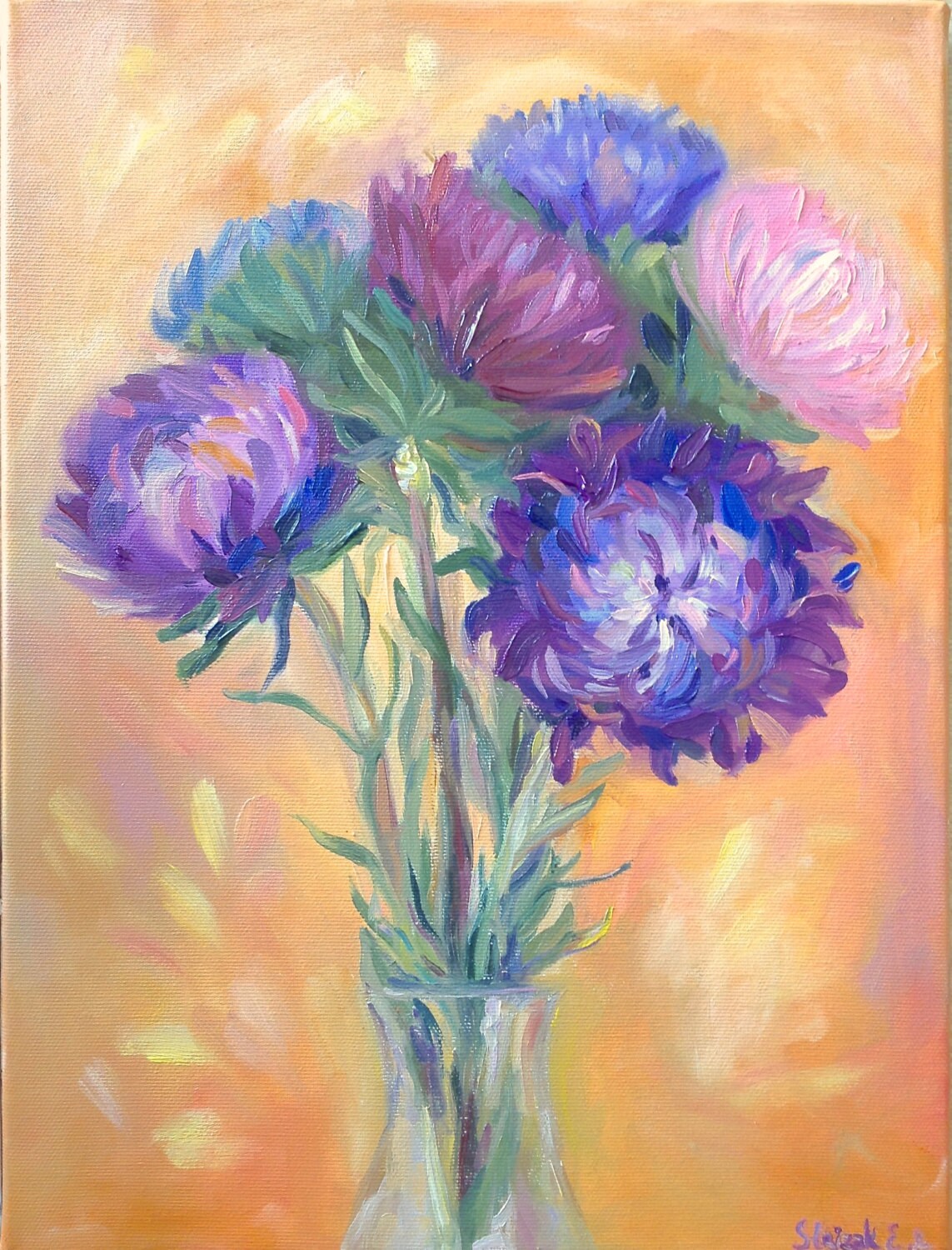 Aster flowers ORIGINAL oil painting on canvas wall art fine | Etsy