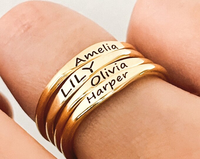 Stackable Name Rings, Personalized Rings, Stacking Custom Name Ring, Kids Name, Mom Ring ...