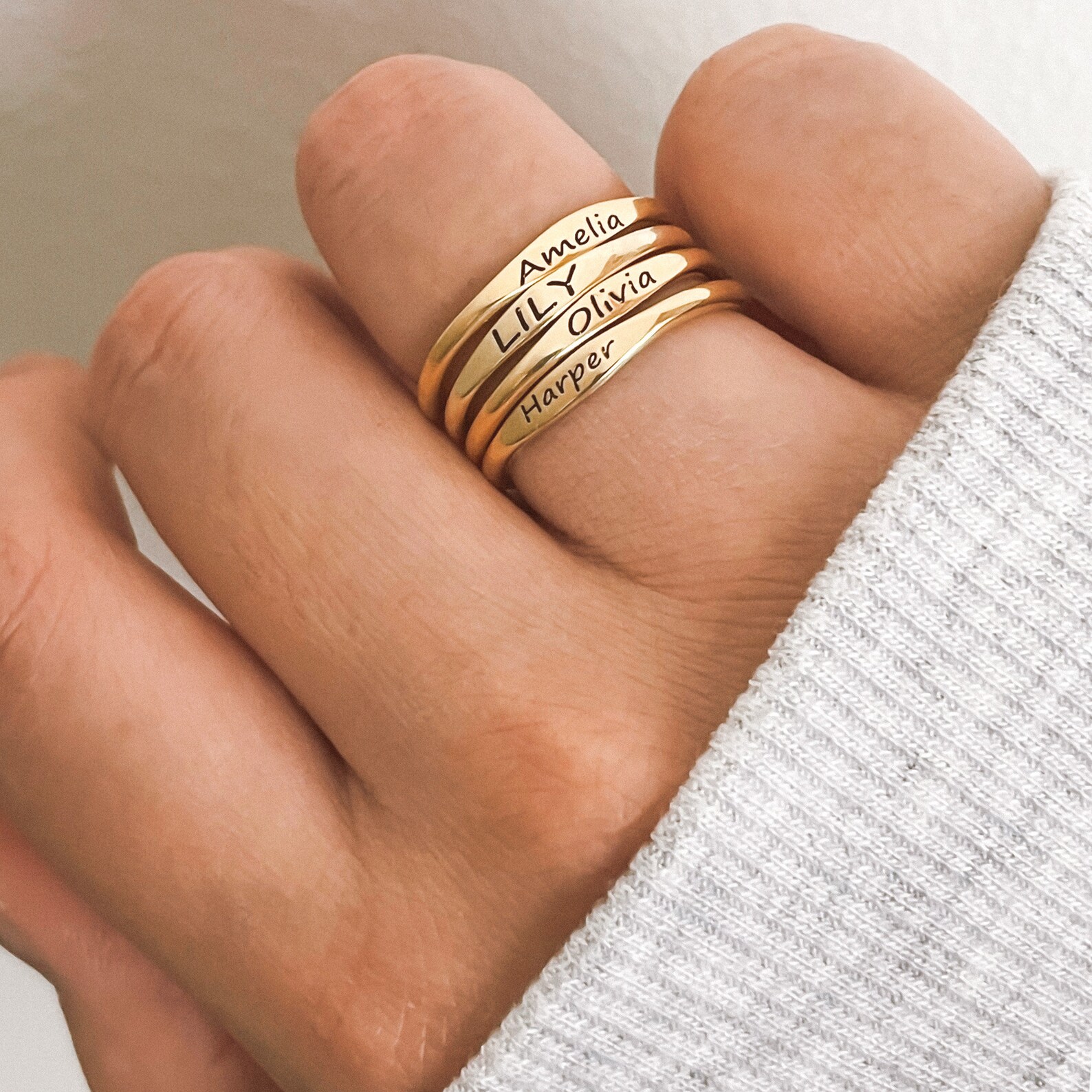 Stackable Name Rings Personalized Rings Stacking Custom Name - Etsy