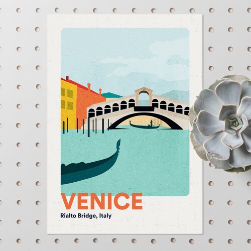 Venice Travel Posters // Italy Prints // Rialto Bridge Gift - Etsy UK