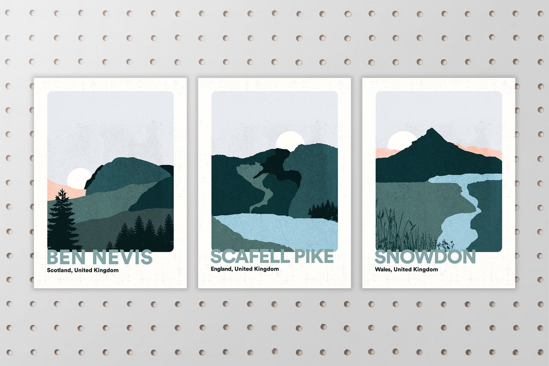 Three Peaks Poster // Ben Nevis, Snowdon and Scafell Pike Posters ...