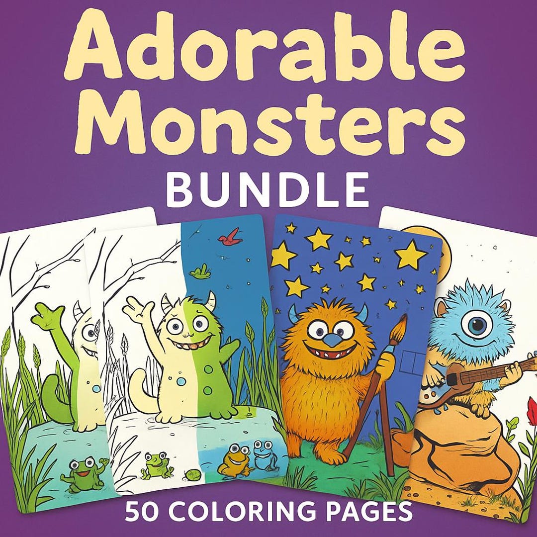 Adorable Monsters – 50 Coloring Pages Bundle | Fun Cute Monster ...