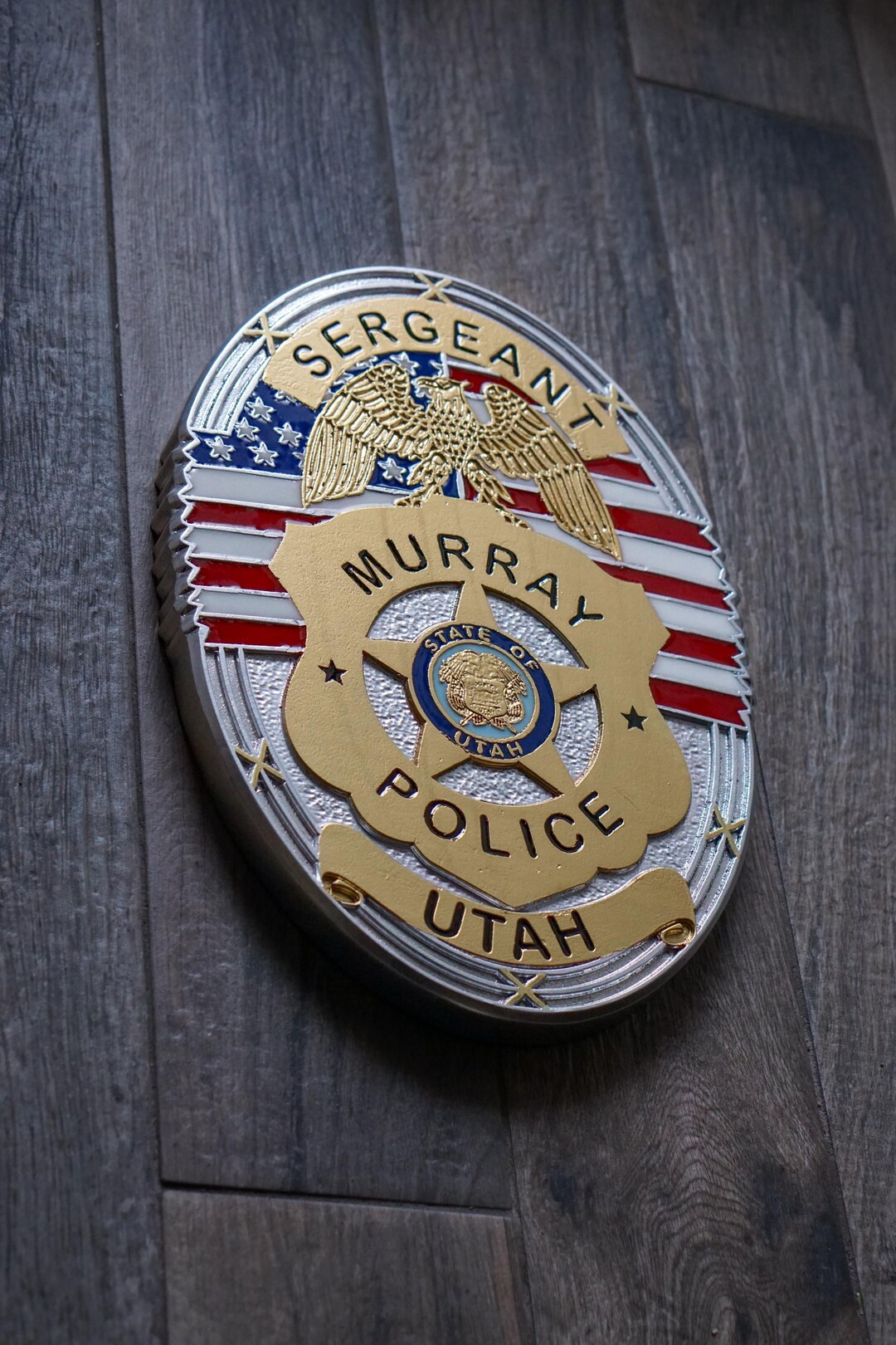 Customizable Police/firefighter Badge: Metallic Cherry Wood Plaque - Etsy