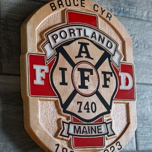 Custom CNC Carved Cherry Wood Firefighter Badge - Retirement Gift - Etsy