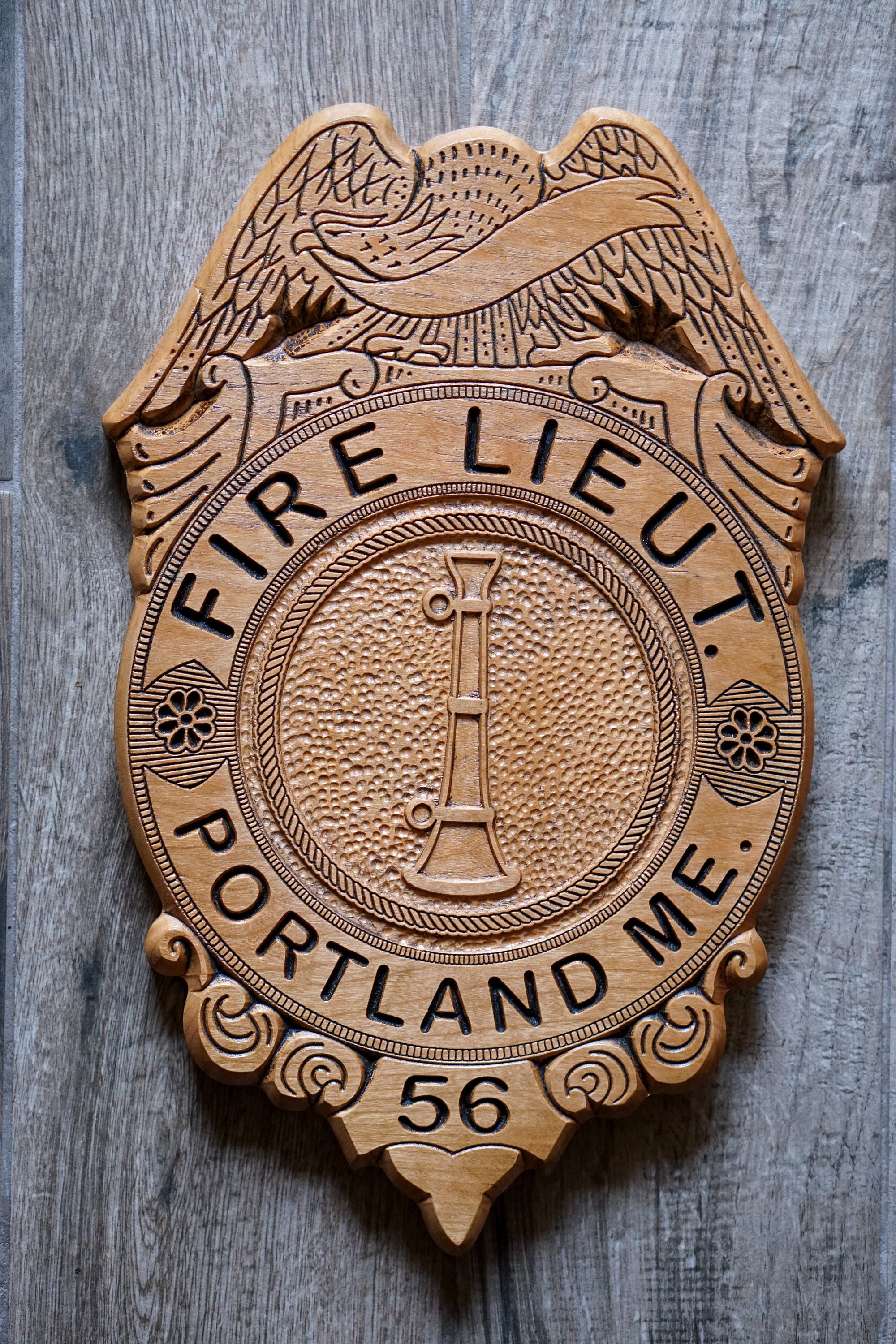 Custom CNC Carved Cherry Wood Firefighter Badge - Retirement Gift - Etsy