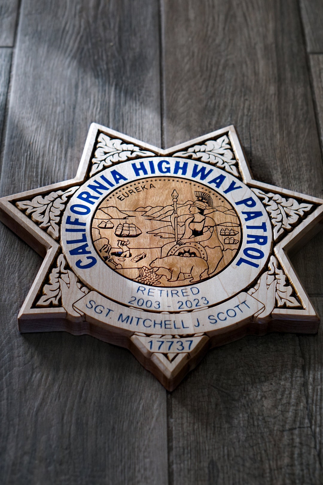 Custom Carved Wood Police Badge - Solid Cherry Retirement Gift - Etsy