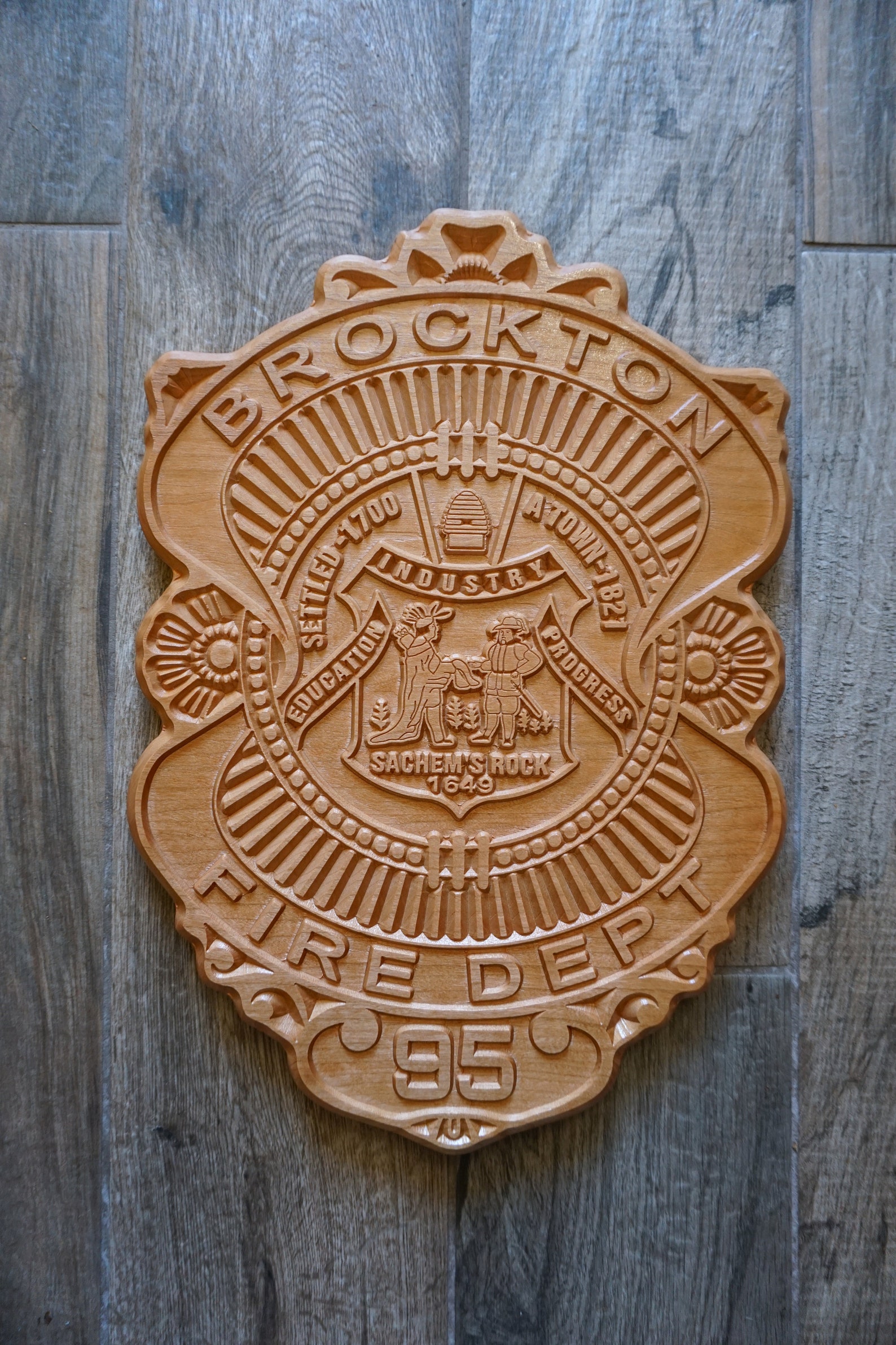 Custom CNC Carved Cherry Wood Firefighter Badge - Retirement Gift - Etsy