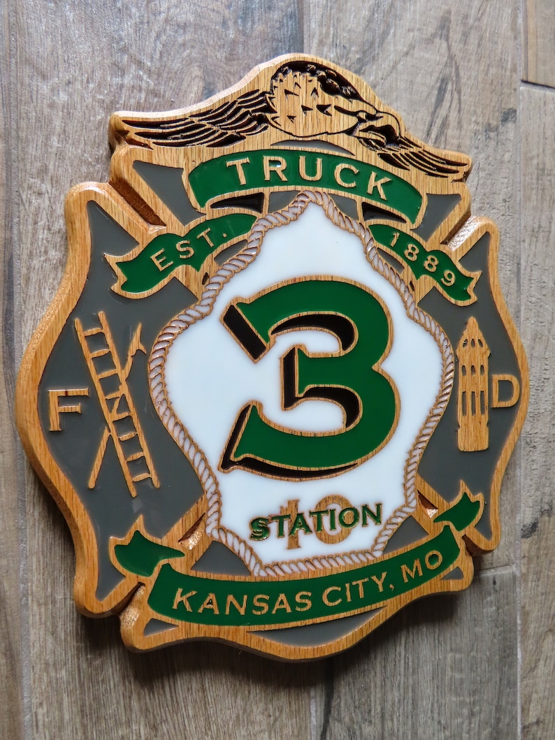 Custom CNC Carved Cherry Wood Firefighter Badge - Retirement Gift - Etsy