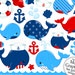Nautical Whales Clipart- Digital Clip Art - Personal and Commercial Use ...