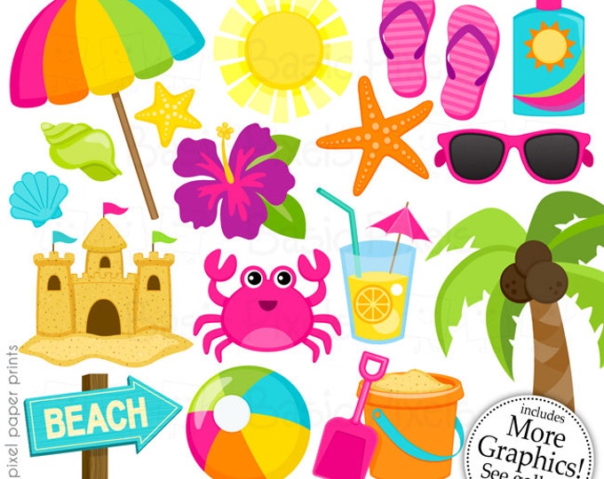 Girls at the Beach Clipart - Clip Art and Digital paper set - Digital ...