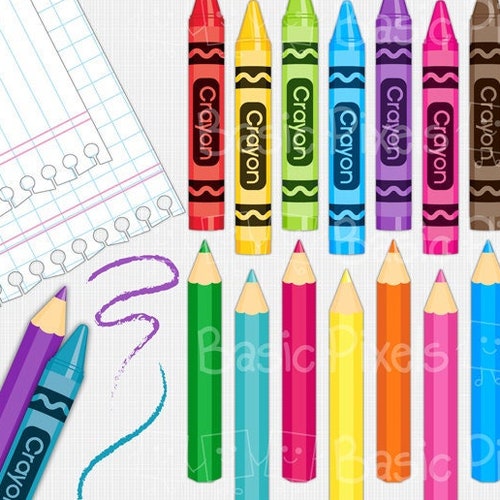 50 Rainbow Crayons Clipart Kids coloring pencil Digital illustrations ...