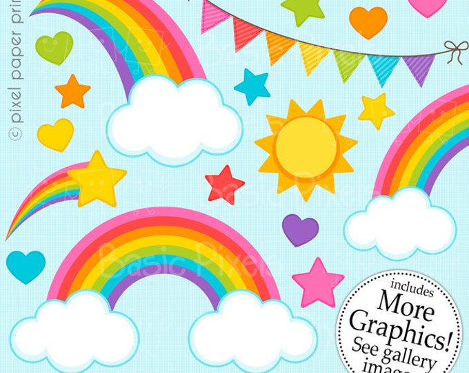 Sweet Rainbow Digital Clip Art Rainbow Clipart for - Etsy