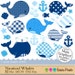 Nautical Whales clipart Digital Clip Art Personal and | Etsy