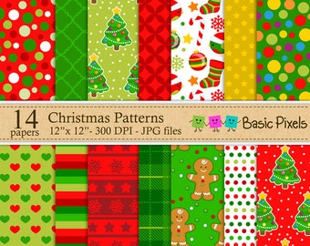 Christmas Digital Papers Patterns Backgrounds Personal - Etsy