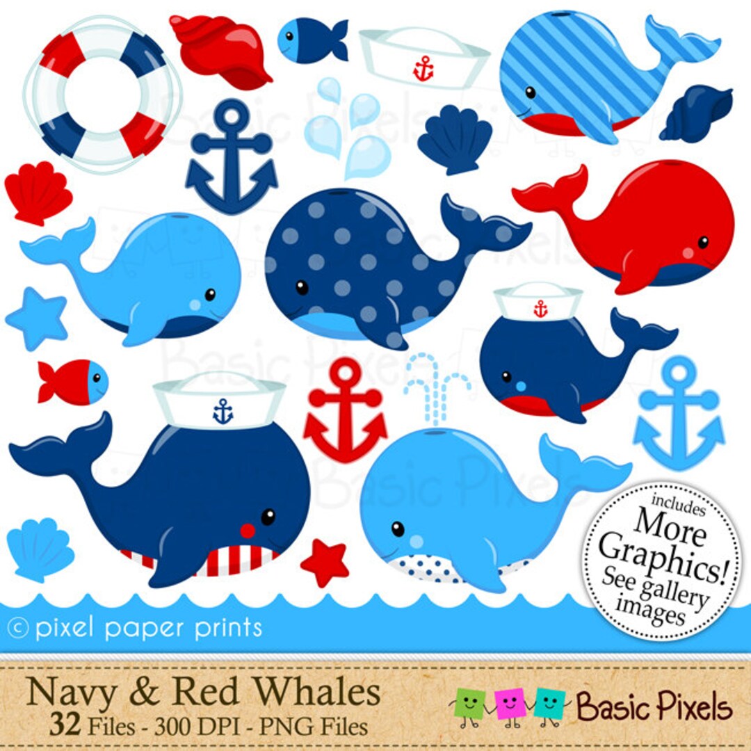 Nautical Whales Clipart- Digital Clip Art - Personal and Commercial Use ...