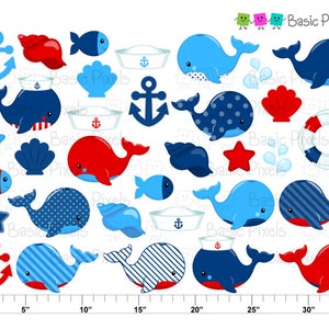 Nautical Whales Clipart- Digital Clip Art - Personal and Commercial Use ...